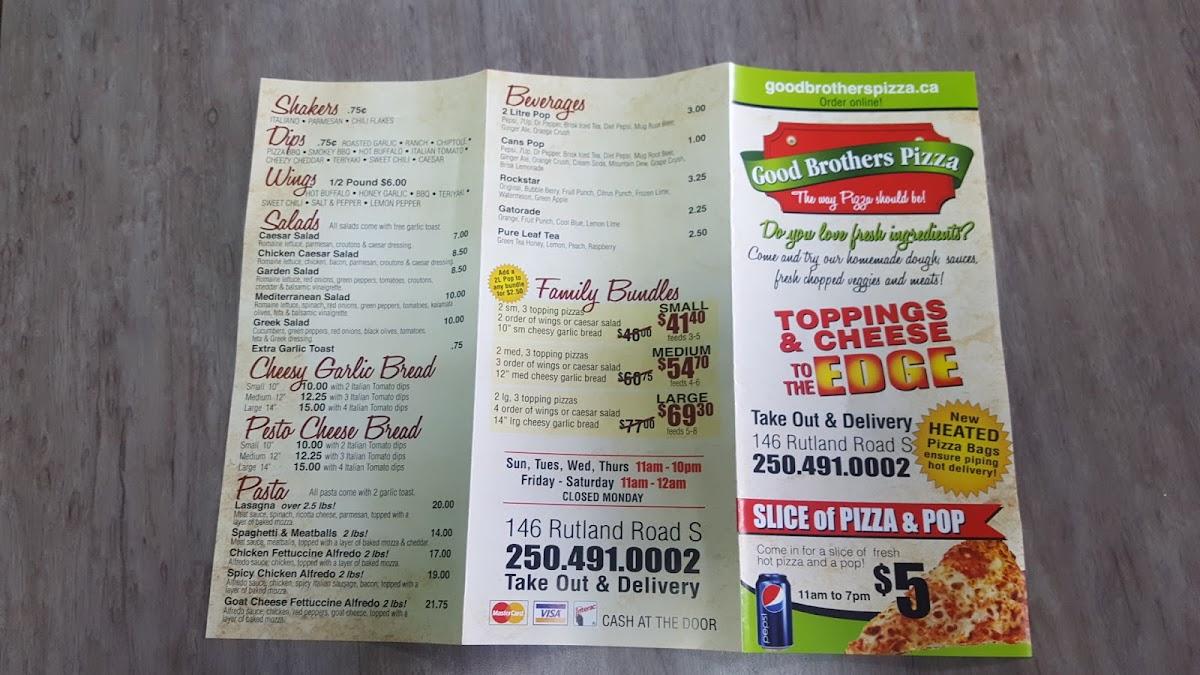 Menu at Good Brother's Pizza pizzeria, Kelowna