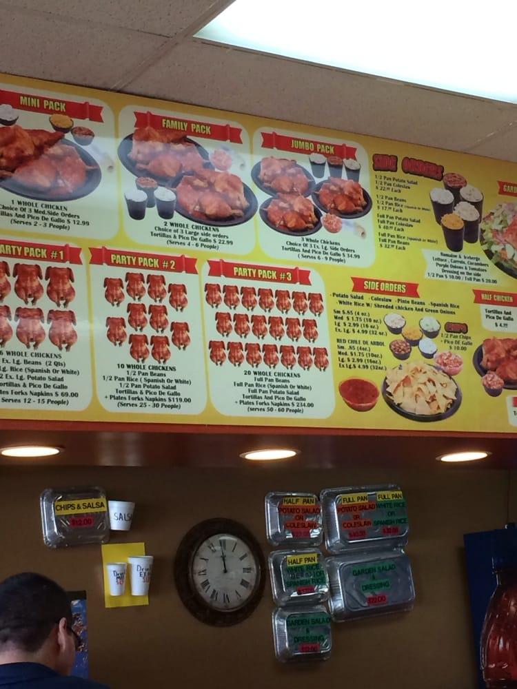 Menu at Juan's Super Pollo restaurant, Irwindale