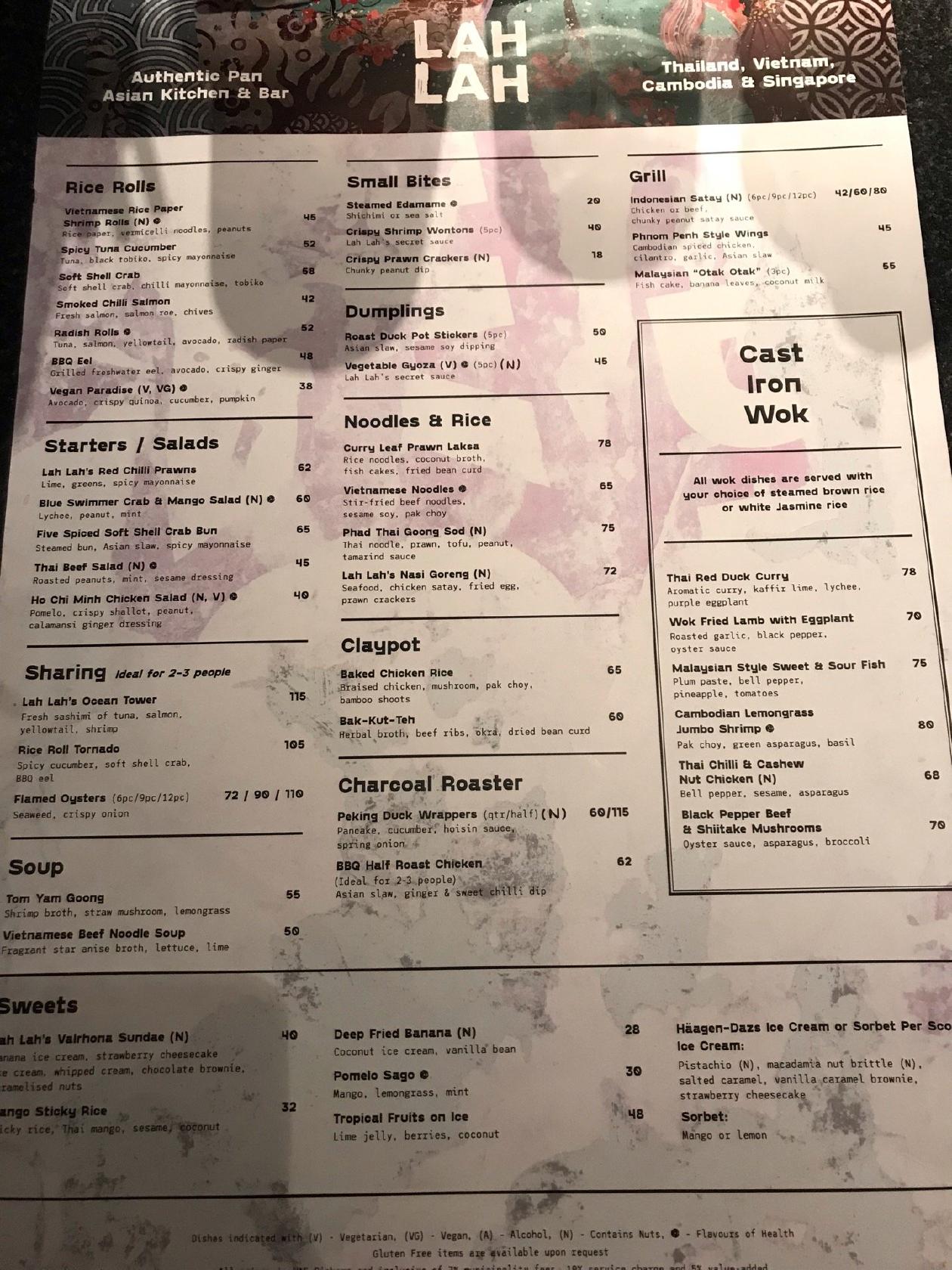 Menu at Lah Lah restaurant, Dubai