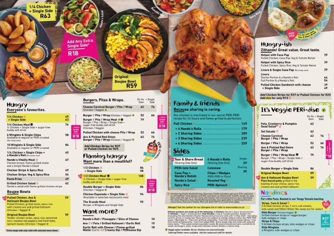 Menu at Nando's Musgrave restaurant, Berea, Shop 5314