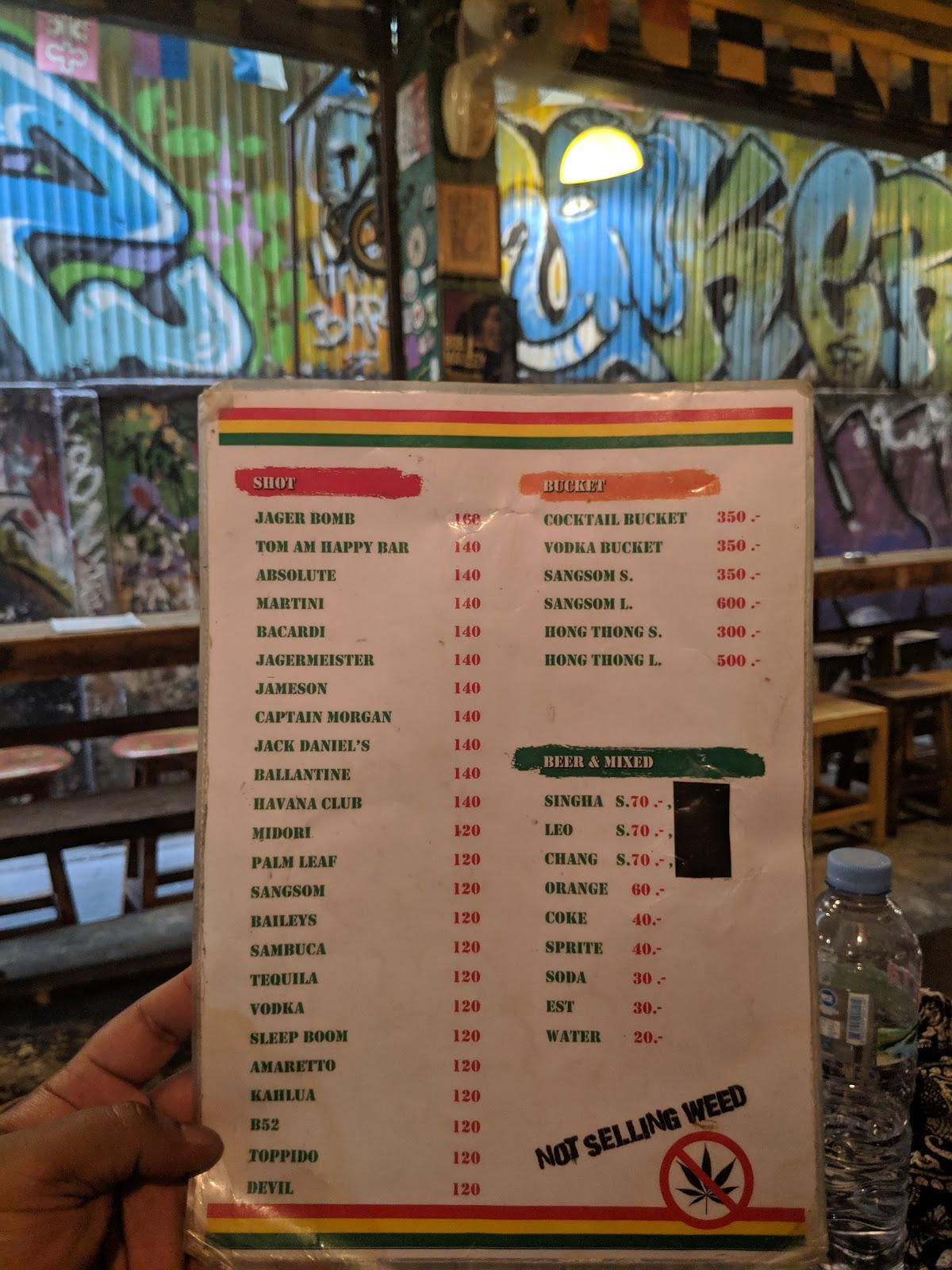 Carta de Reggae Bar Bangkok, Bangkok, 90/14 Ram Buttri