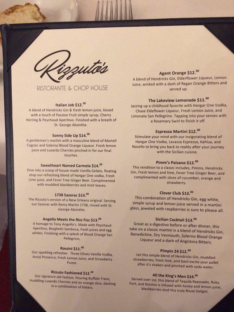 Menu at Rizzuto's Ristorante & Chop House steakhouse, New Orleans