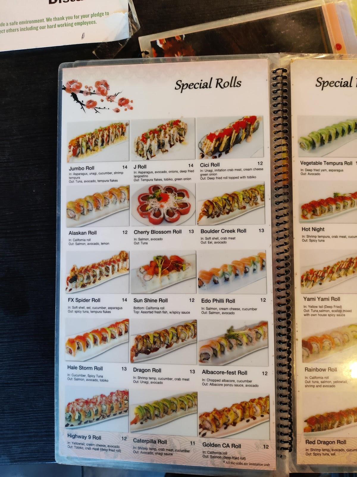 Menu at Tae's Edo Sushi Bar, Boulder Creek