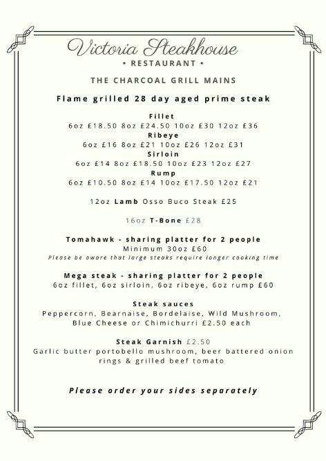 Menu at The Victoria Steakhouse, Huddersfield
