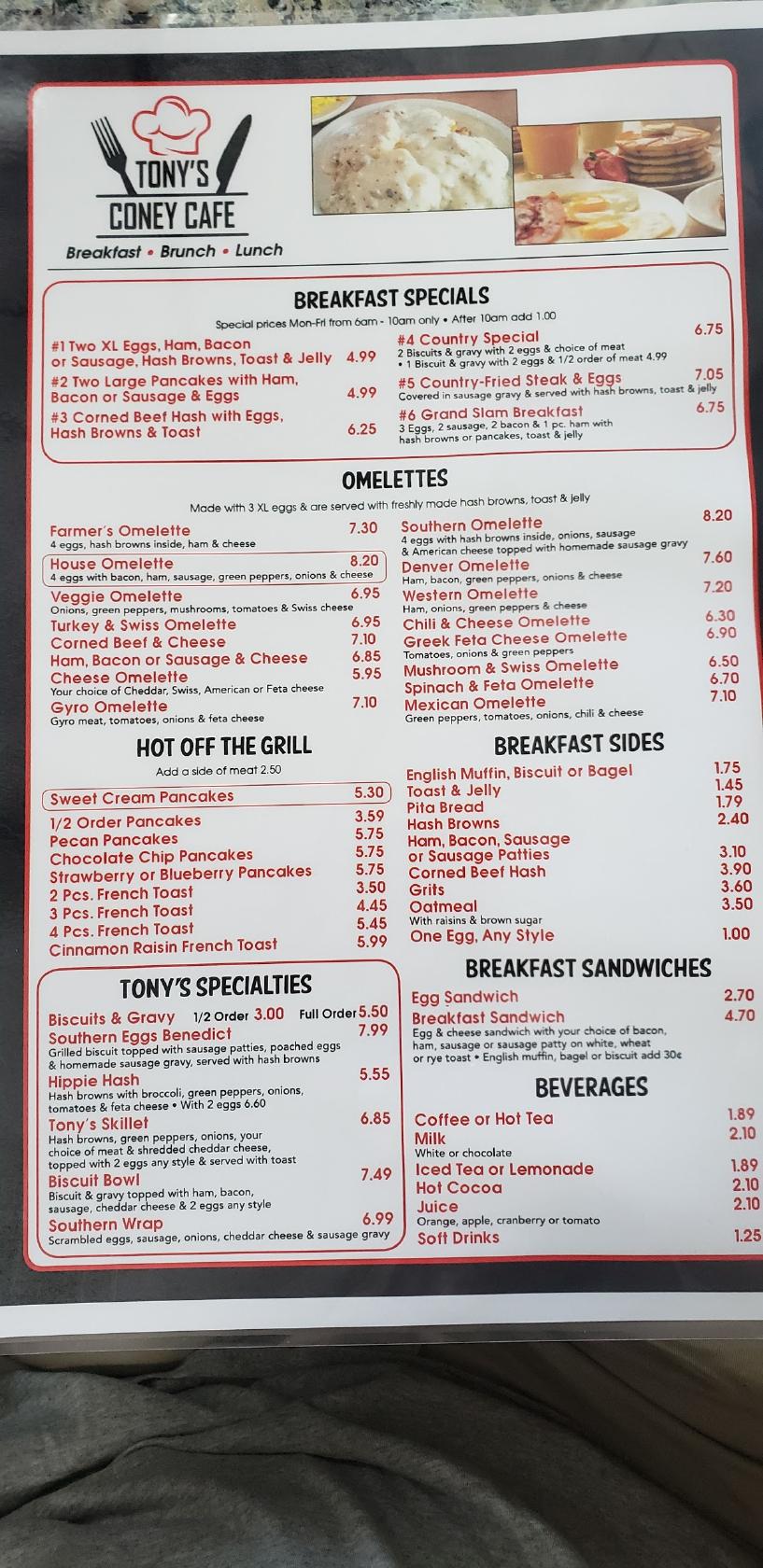 Menu at Tony's Coney Cafe, Shelby charter Township