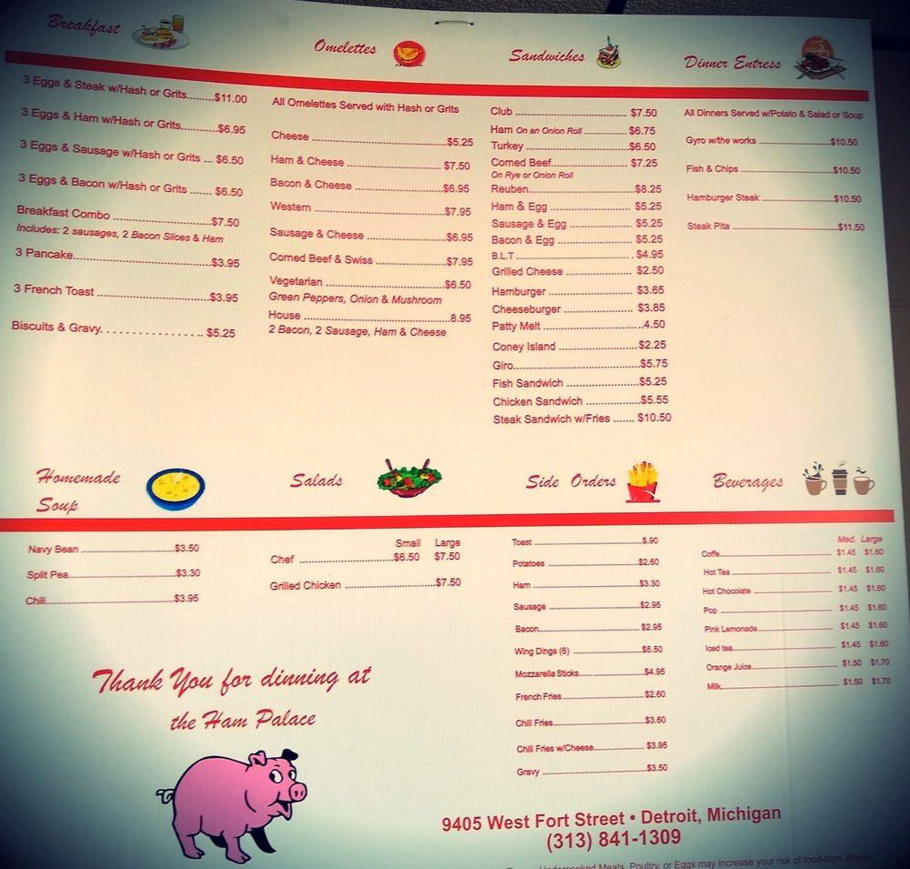 Menu at A & L Ham Palace restaurant, Detroit