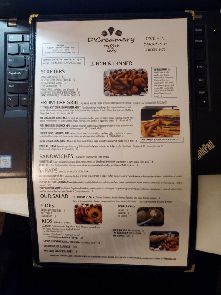 Menu at D'Creamery restaurant, Kearney
