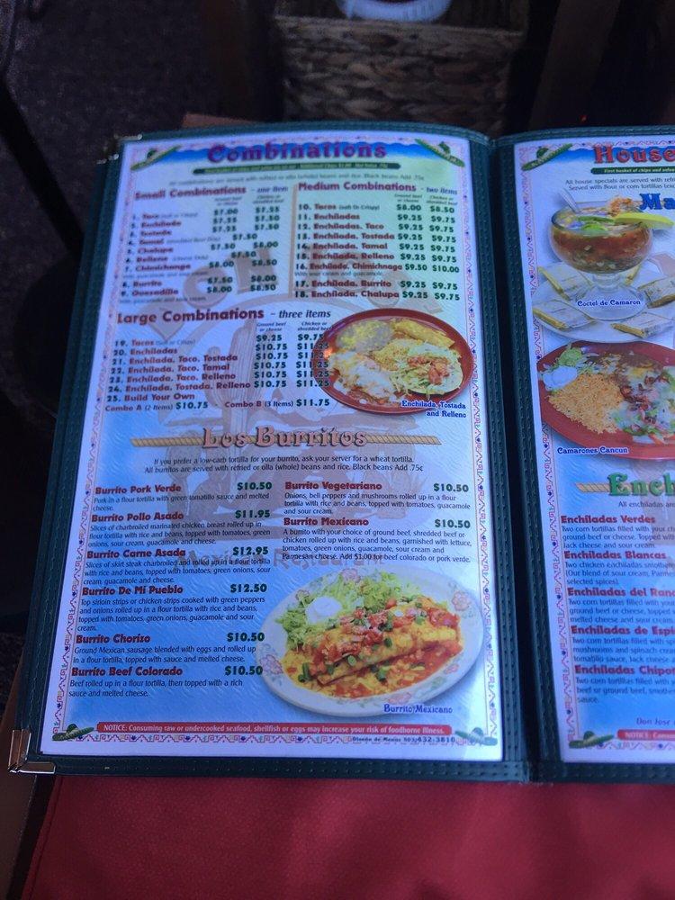 Menu at Don Jose Mexican Restaurant, Estherville