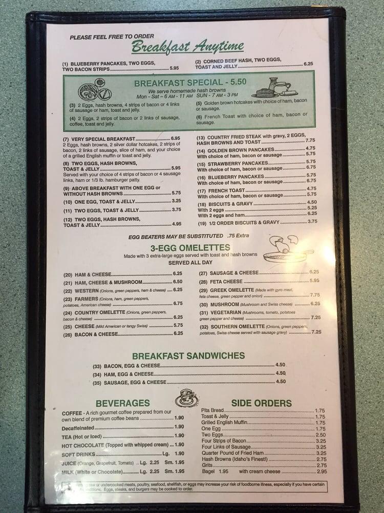 Menu at Johnny's Diner restaurant, Winter Park