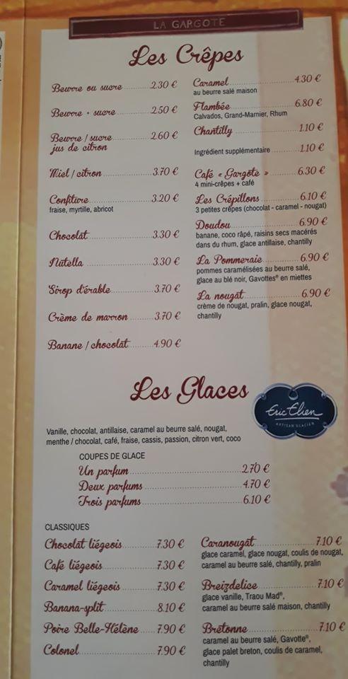 Menu at La Gargote restaurant, Plouër-sur-Rance