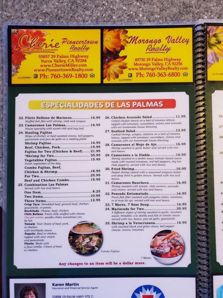 Menu at Las Palmas Mexican Cuisine restaurant, Yucca Valley