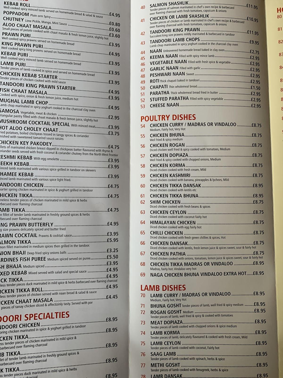 Menu at Meopham Tandoori restaurant, Meopham