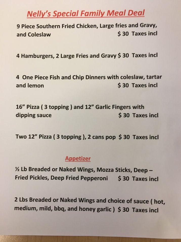 Menu at Nelly's Grill and Dairy Bar, Canada
