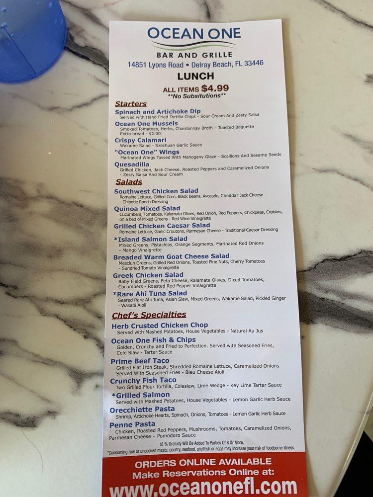 Menu at Ocean One Bar & Grille, Boca Raton