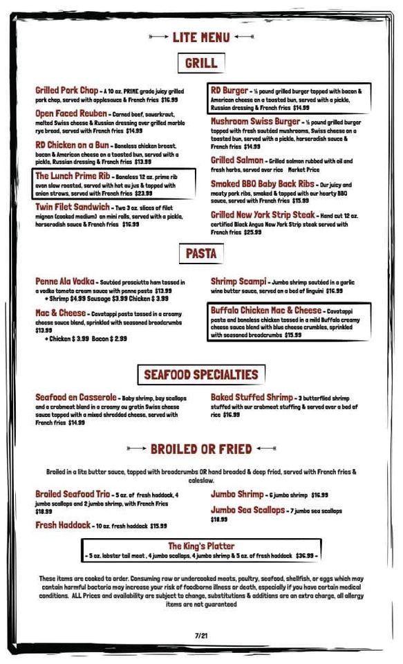 Menu at Raindancer Restaurant, Amsterdam, State Highway 30