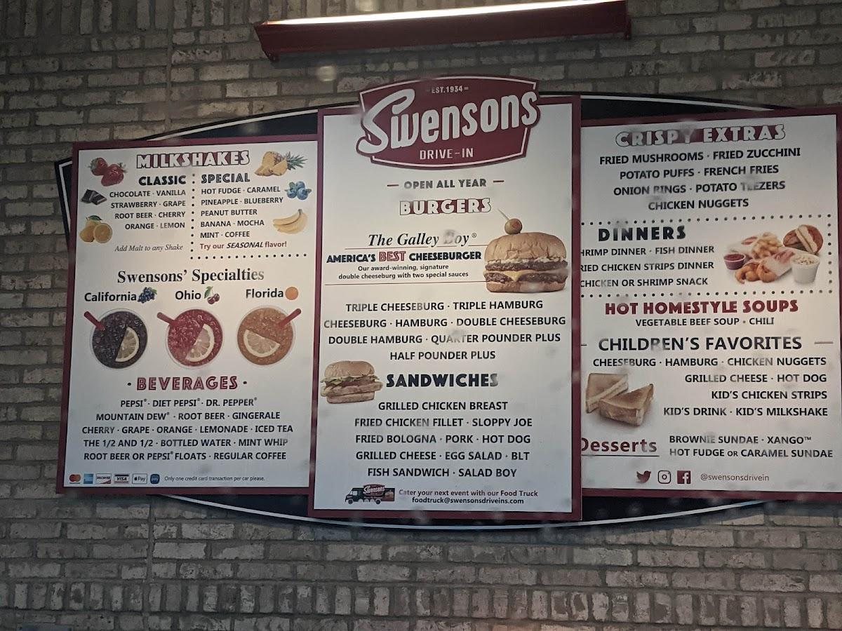 Menu at Swensons Drive-In fast food, North Olmsted