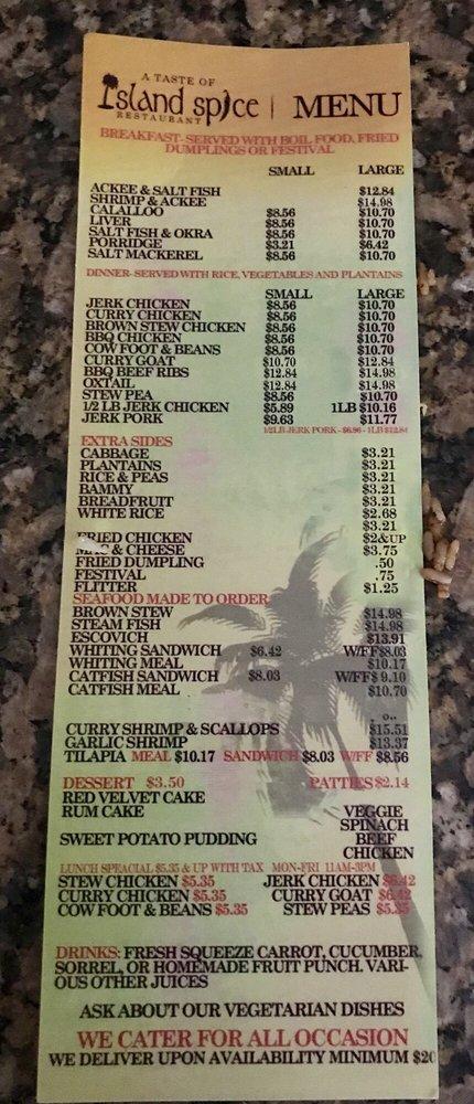 Menu at A Taste Of Island Spice restaurant, Teaneck