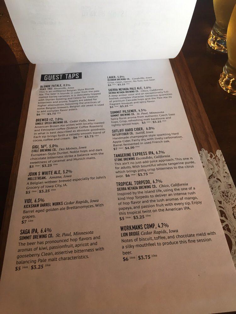 Menu at Big Grove Brewery & Taproom restaurant, Iowa City