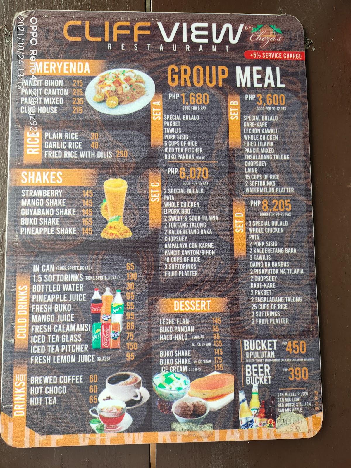Menu at CliffView Bar & Restaurant, Alfonso