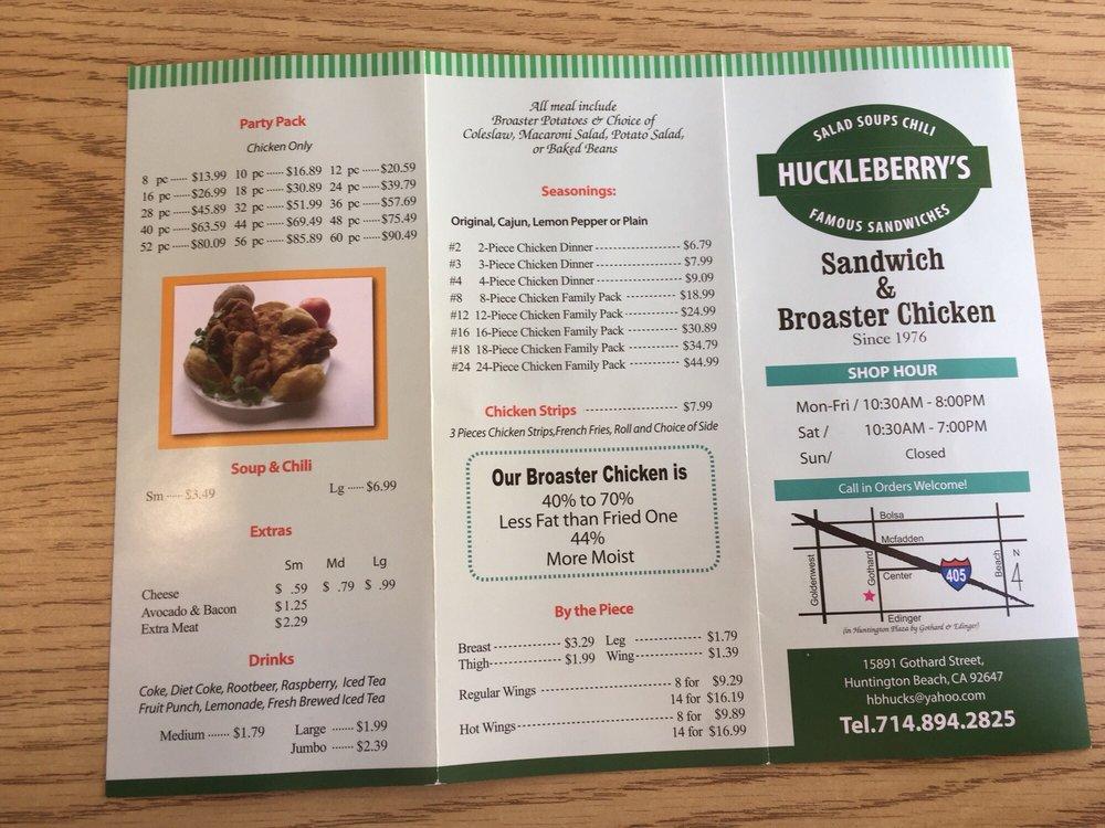 Menu at Huckleberry's Famous Sandwich restaurant, Huntington Beach