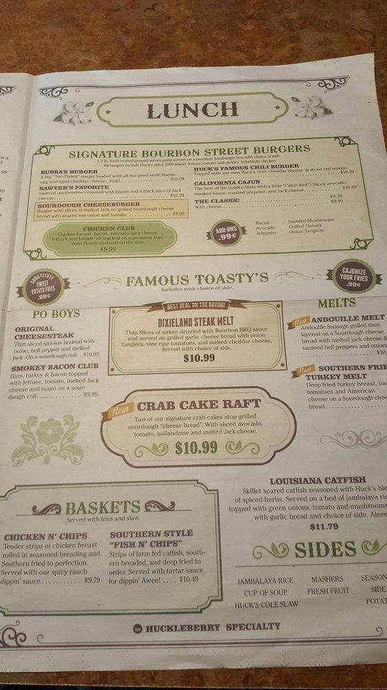 Menu at Huckleberry's restaurant, Fairfield, Travis Blvd B