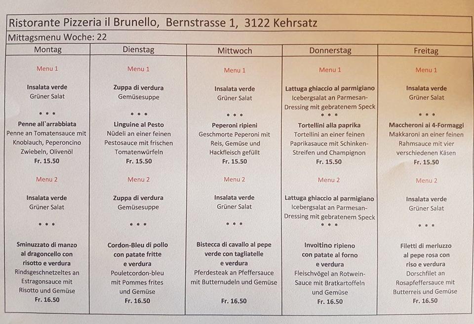 Speisekarte von Ristorante Il Brunello, Kehrsatz