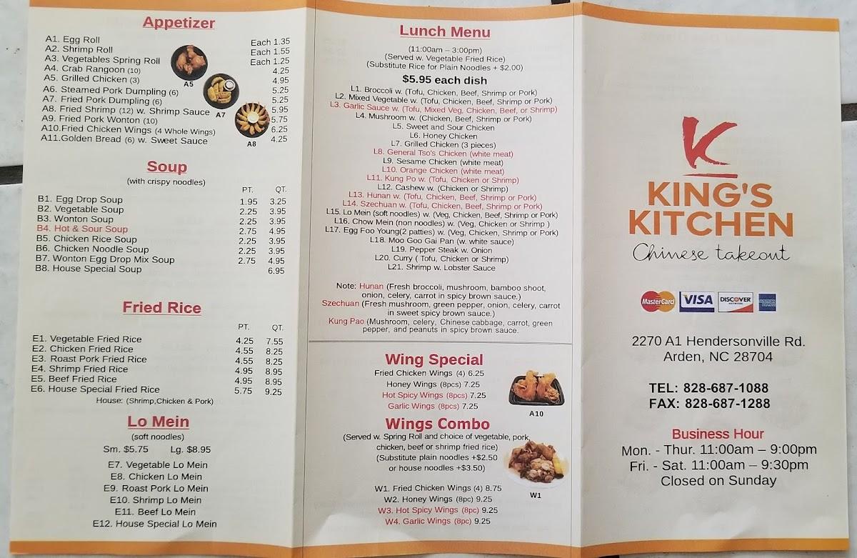 Menu at King's Chinese Kitchen restaurant, Arden