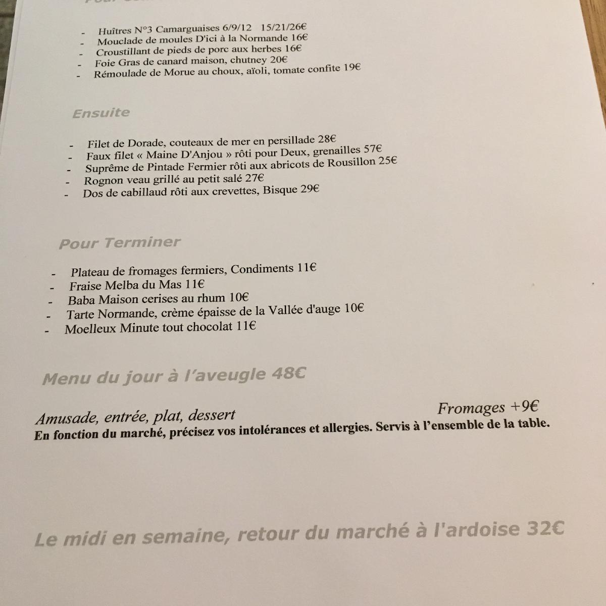 Menu au Le Mas Gordes restaurant, Gordes