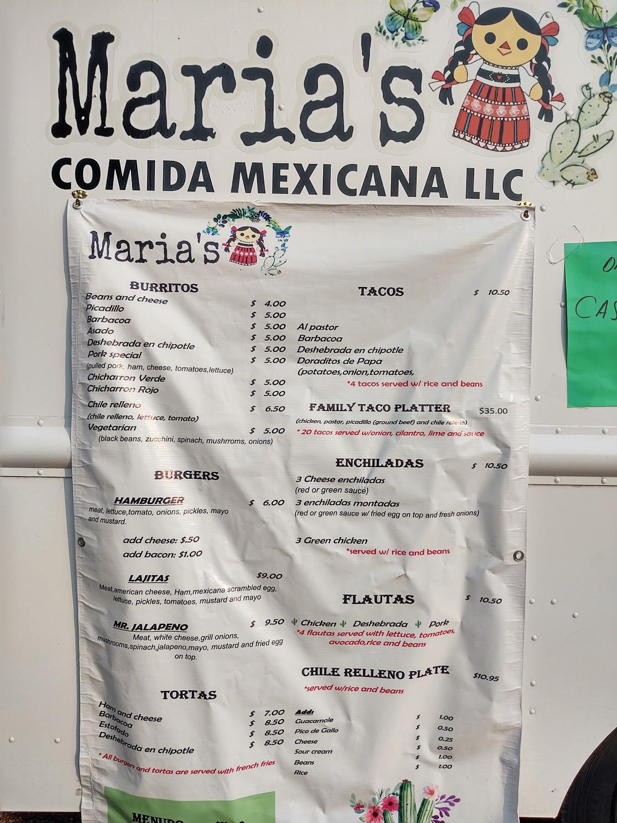 Menu at Maria's Comida Mexicana restaurant, Alpine