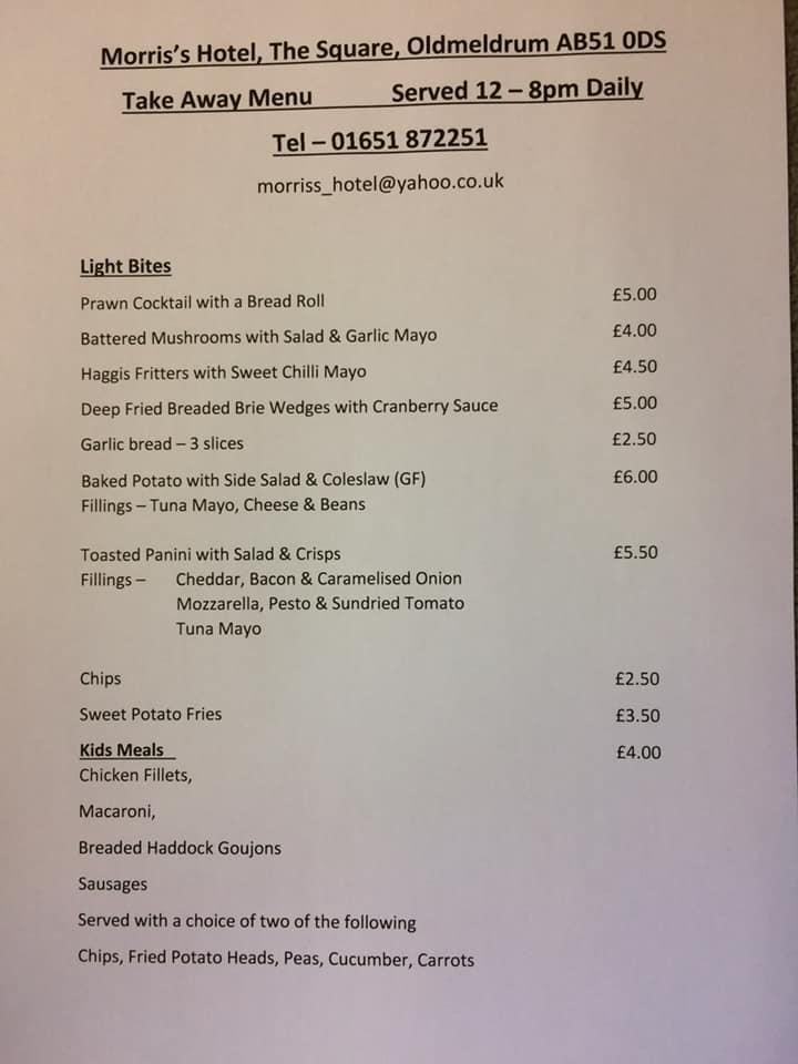 Menu at Morris's Hotel & Restaurant, Oldmeldrum