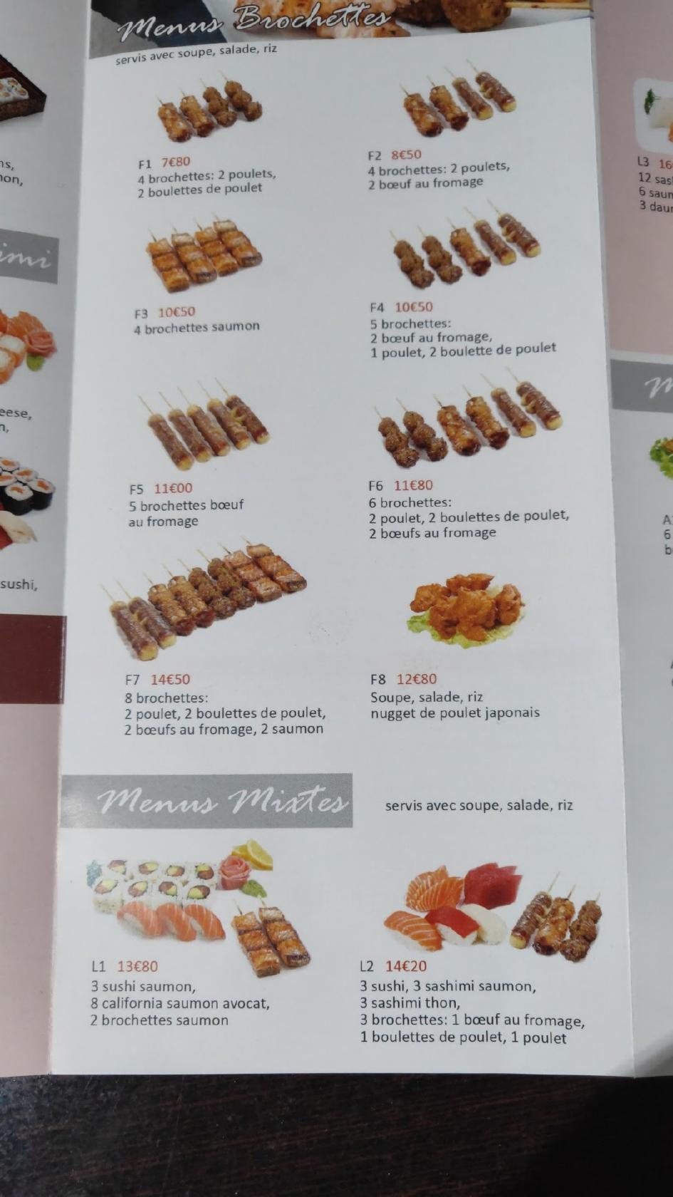 Menu at O'bon Sushi restaurant, Levallois-Perret