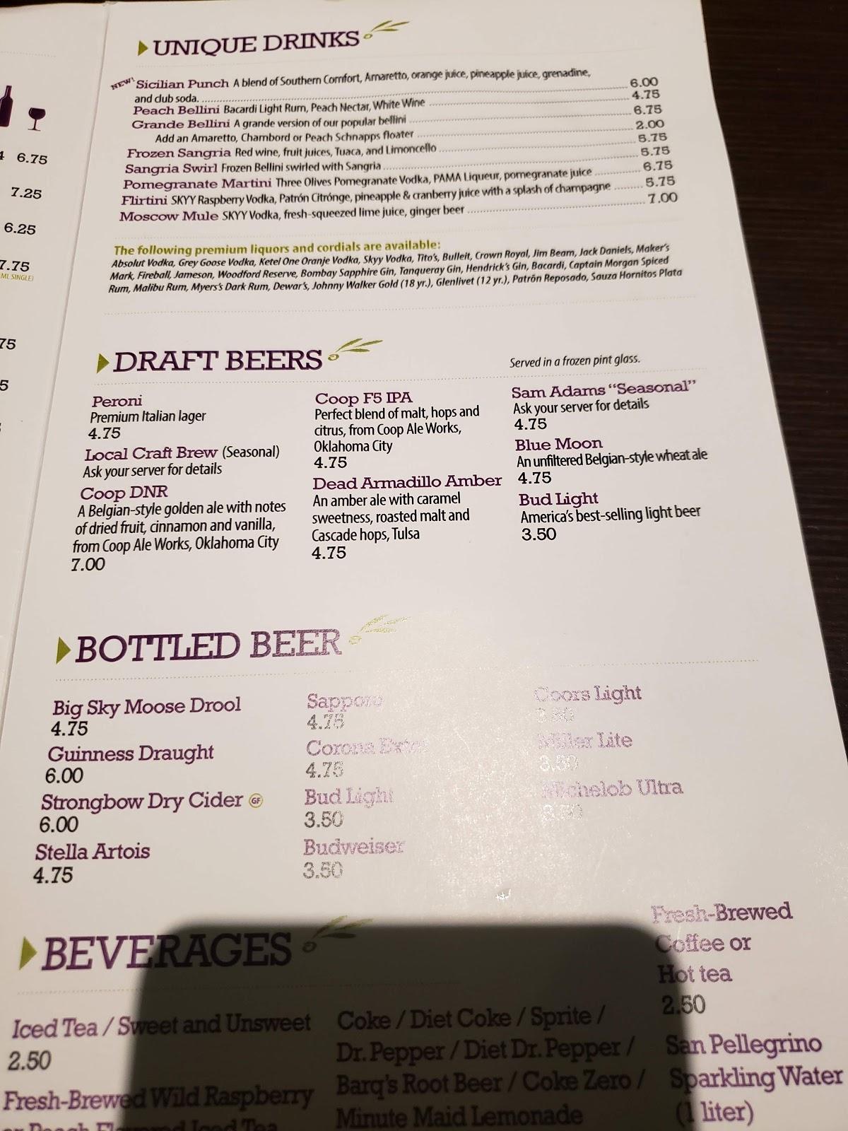 Menu at Oliveto Italian Bistro restaurant, Moore, S I-35 Service Rd