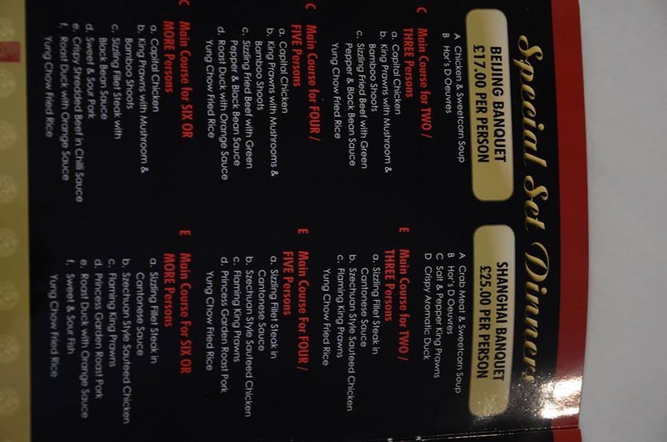 Menu at Princess Garden restaurant, Newcastle upon Tyne