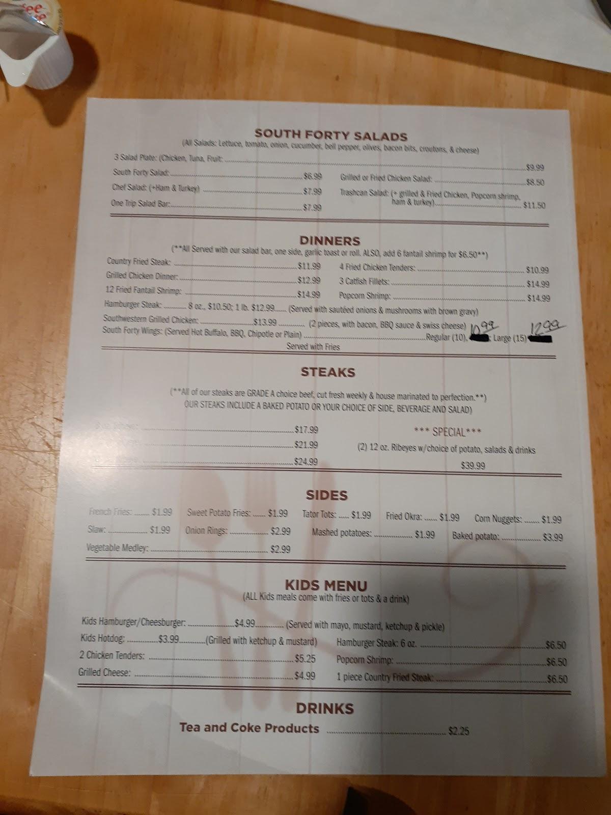 Menu at South Forty Restaurant, Repton