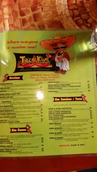 Menu at Taco King restaurant, San Luis Obispo, 158 Higuera St ste b
