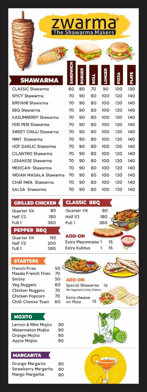 Menu at ZWARMA - Franchise, Chennai