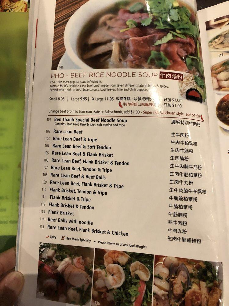 Menu at Ben Thanh restaurant, Burlington, Appleby Line