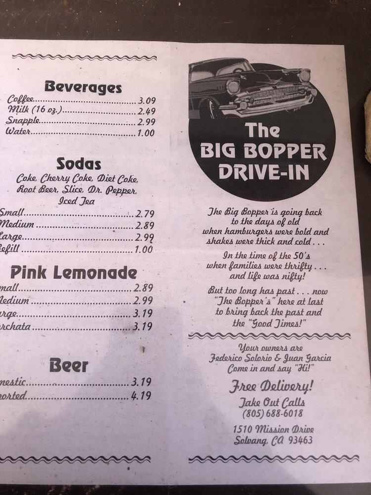 Menu at Big Bopper Drive-in restaurant, Solvang