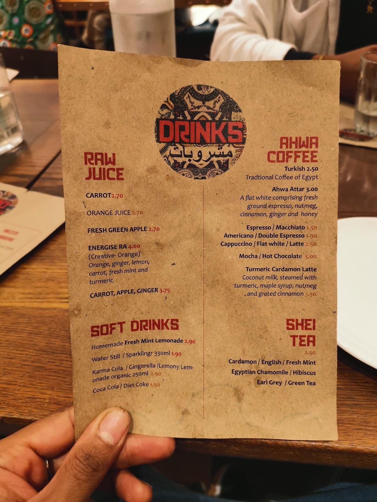 Menu at Cairo Kitchen restaurant, London