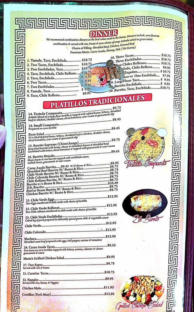 Menu at Casa Maria restaurant, Clovis