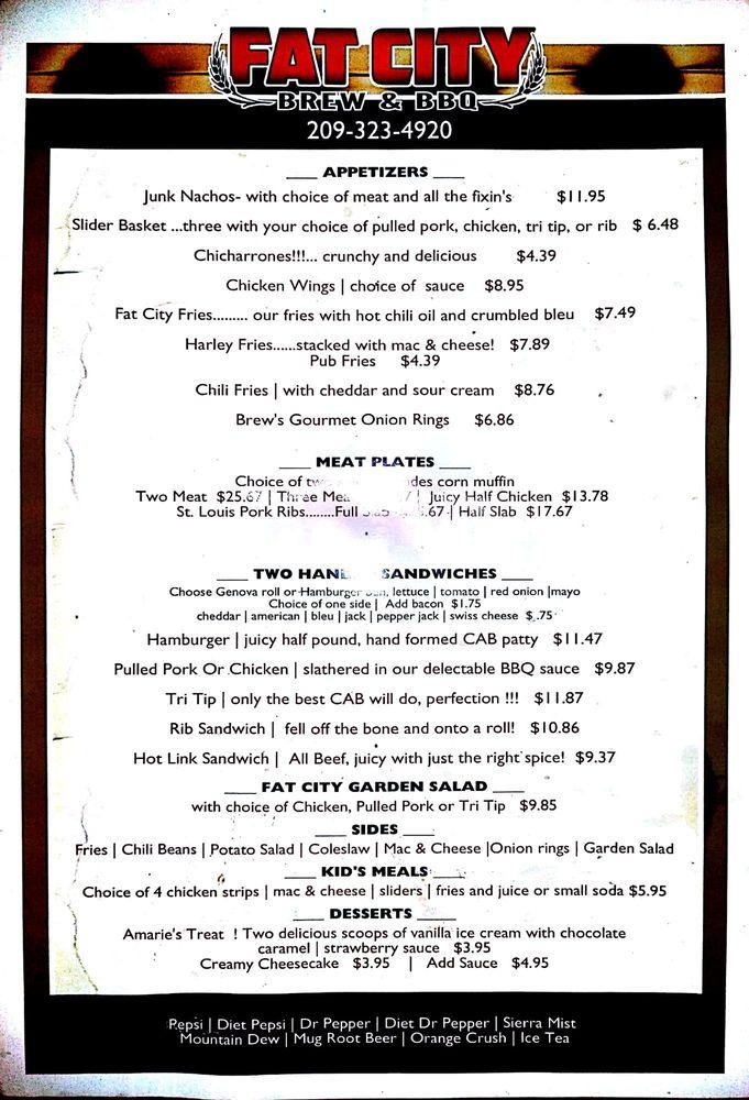 Menu at Fat City Brew & BBQ, Stockton, Pacific Ave