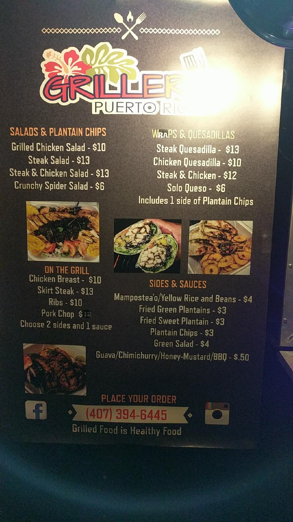 Carta de Grillers Puerto Rico Restaurant, Orlando, S Orange Blossom Trl