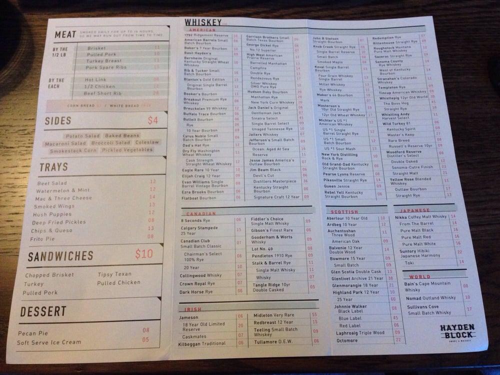Menu at Hayden Block Smoke & Whiskey pub & bar, Calgary