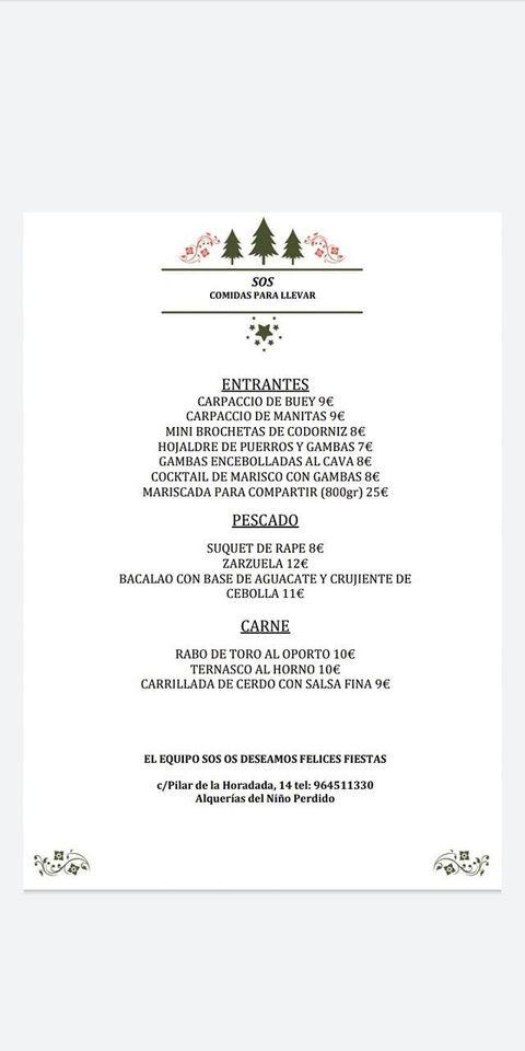 Menu at Sos Pizza pub & bar, Les Alqueries