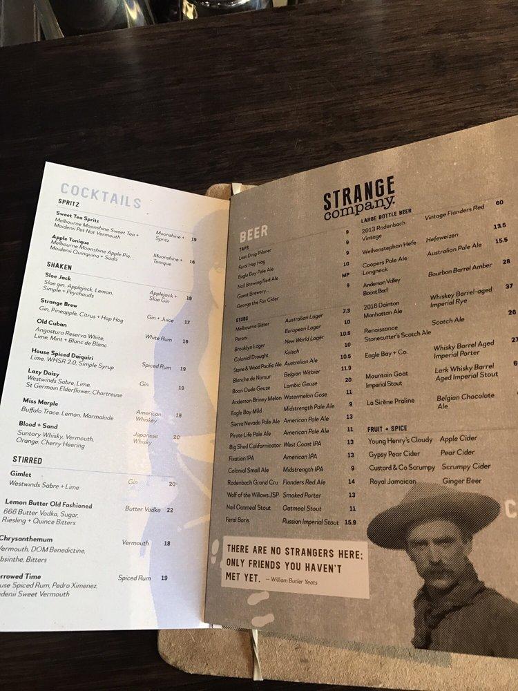 Menu at Strange Company pub & bar, Fremantle