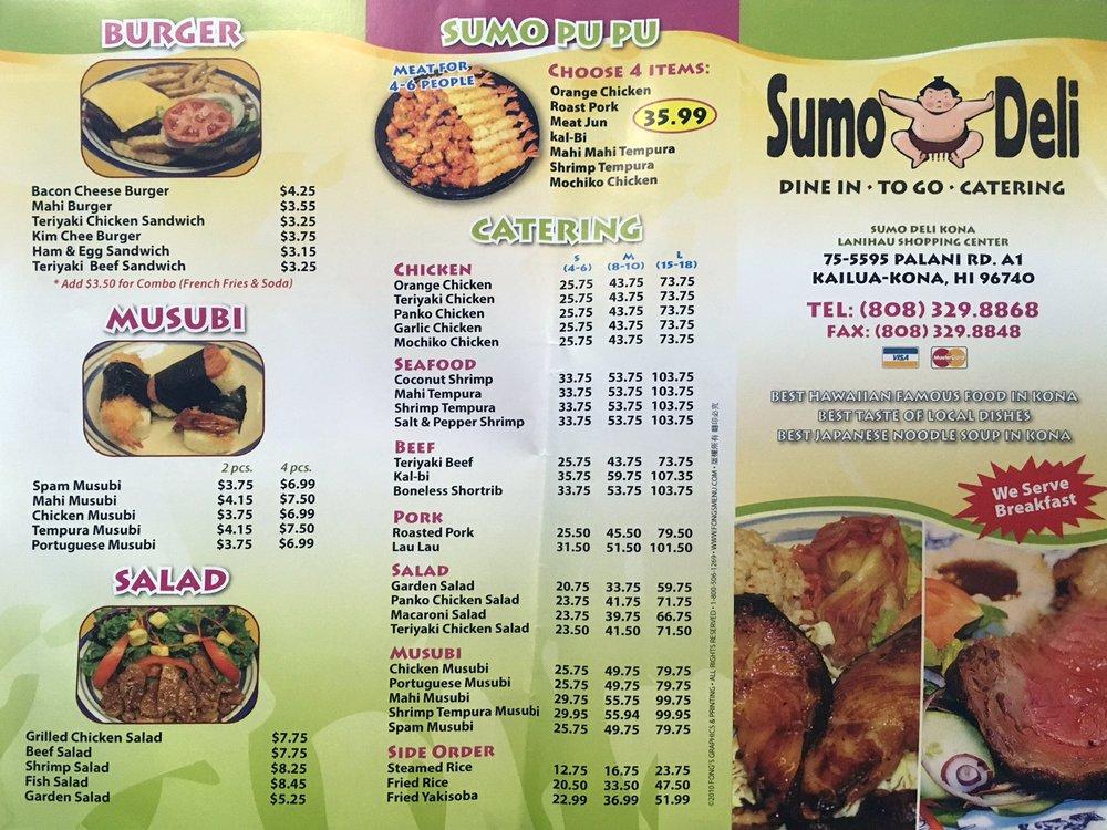 Menu at Sumo Deli restaurant, Kailua-Kona