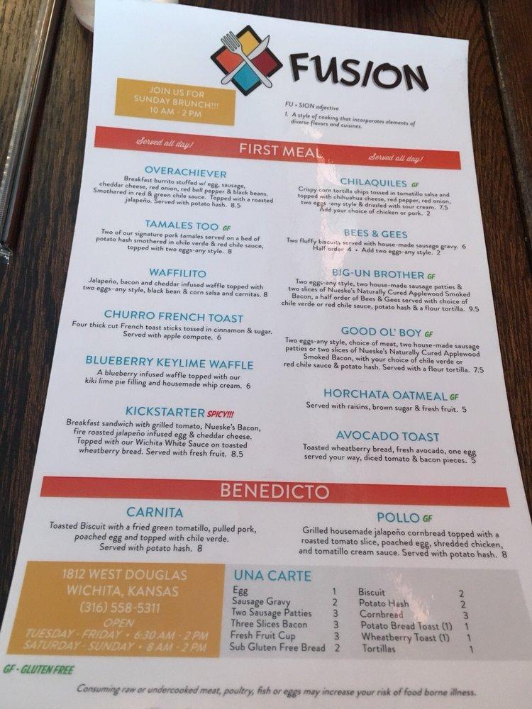 Menu at The Fusion Restaurant, Wichita