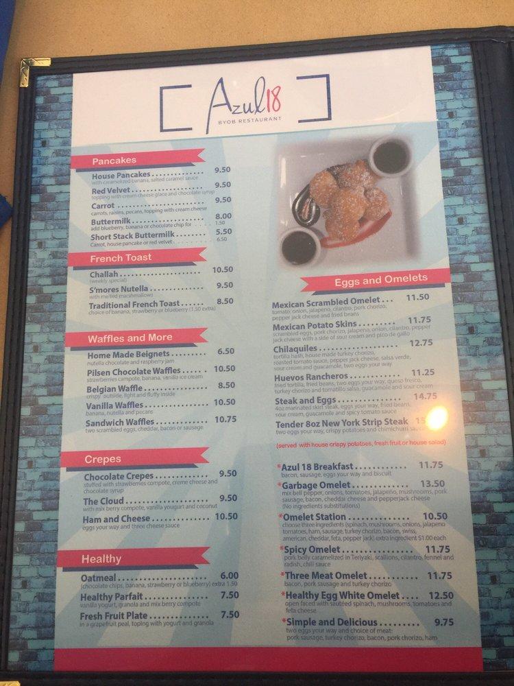 Menu at Azul 18 restaurant, Chicago