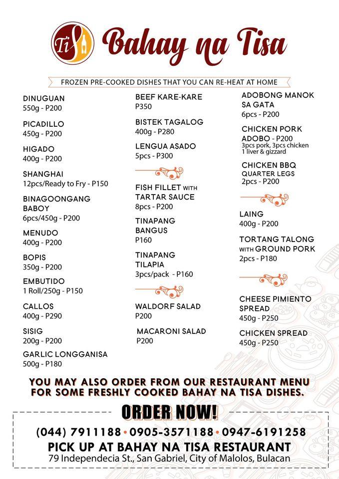 Menu at Bahay Na Tisa restaurant, Malolos, Independencia Street