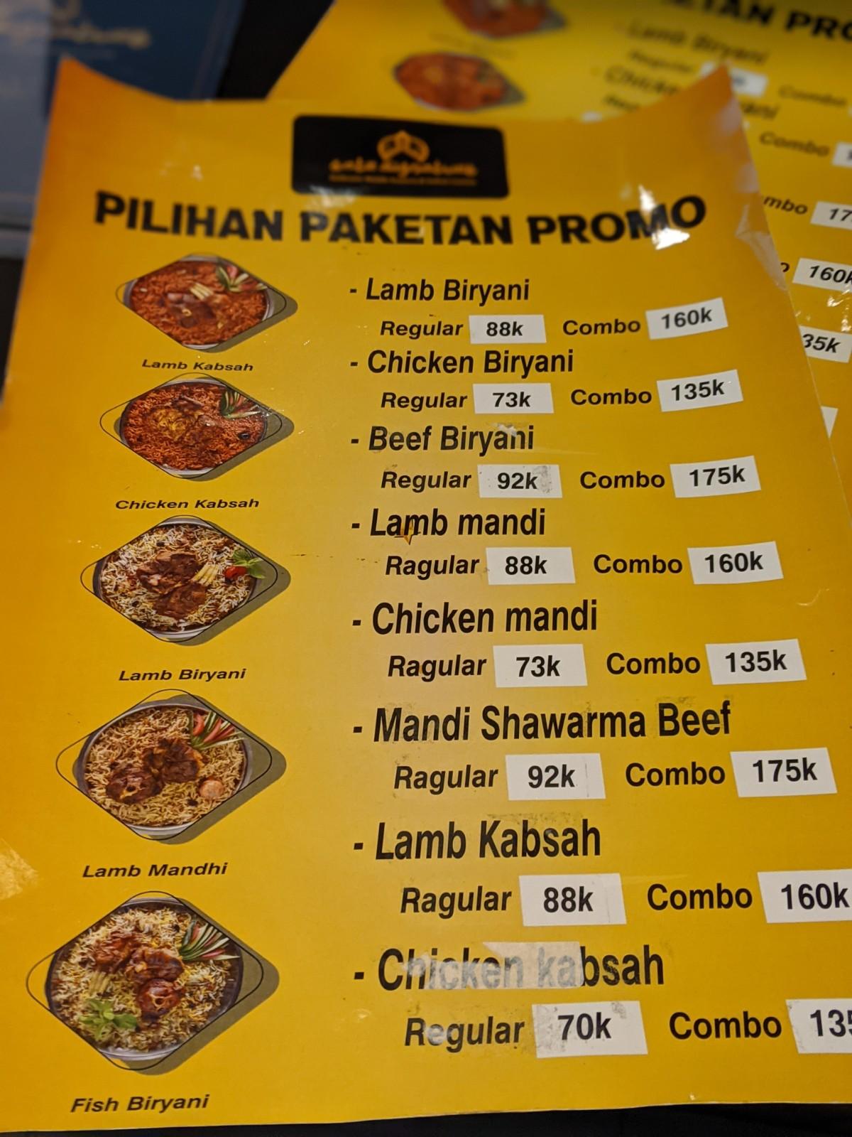 Menu at Eatz Signature restaurant, Jakarta